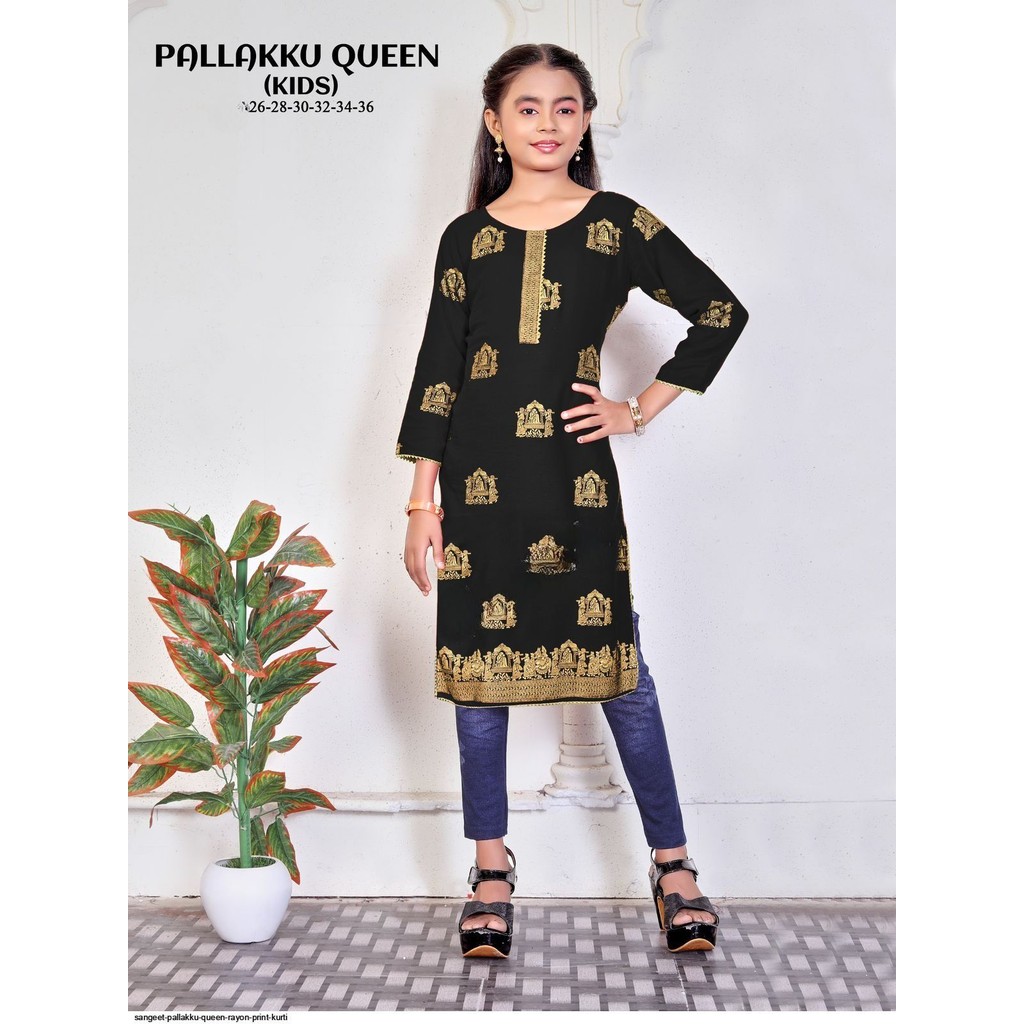 Pallakku Queen Kids Rayon Gold Printed Kids Fancy Kids Wear Kurti ...