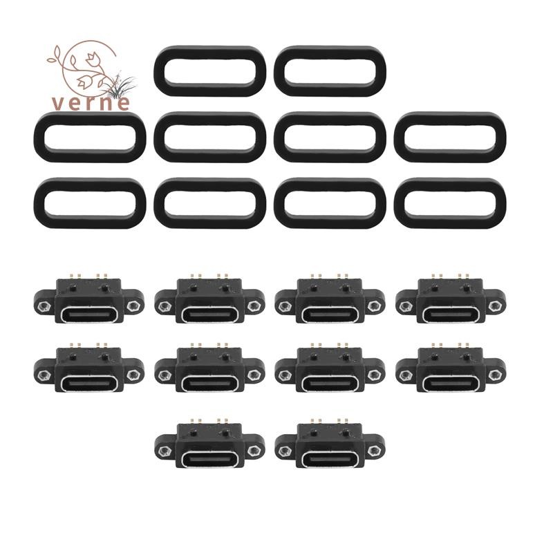 10 Pcs Micro-USB TYPE C 4Pin Waterproof Female USB C Socket Port with ...