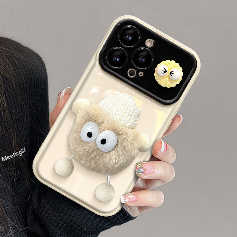 shshm comel kartun bulu batu bara boneka untuk Apple 16pro telefon ...
