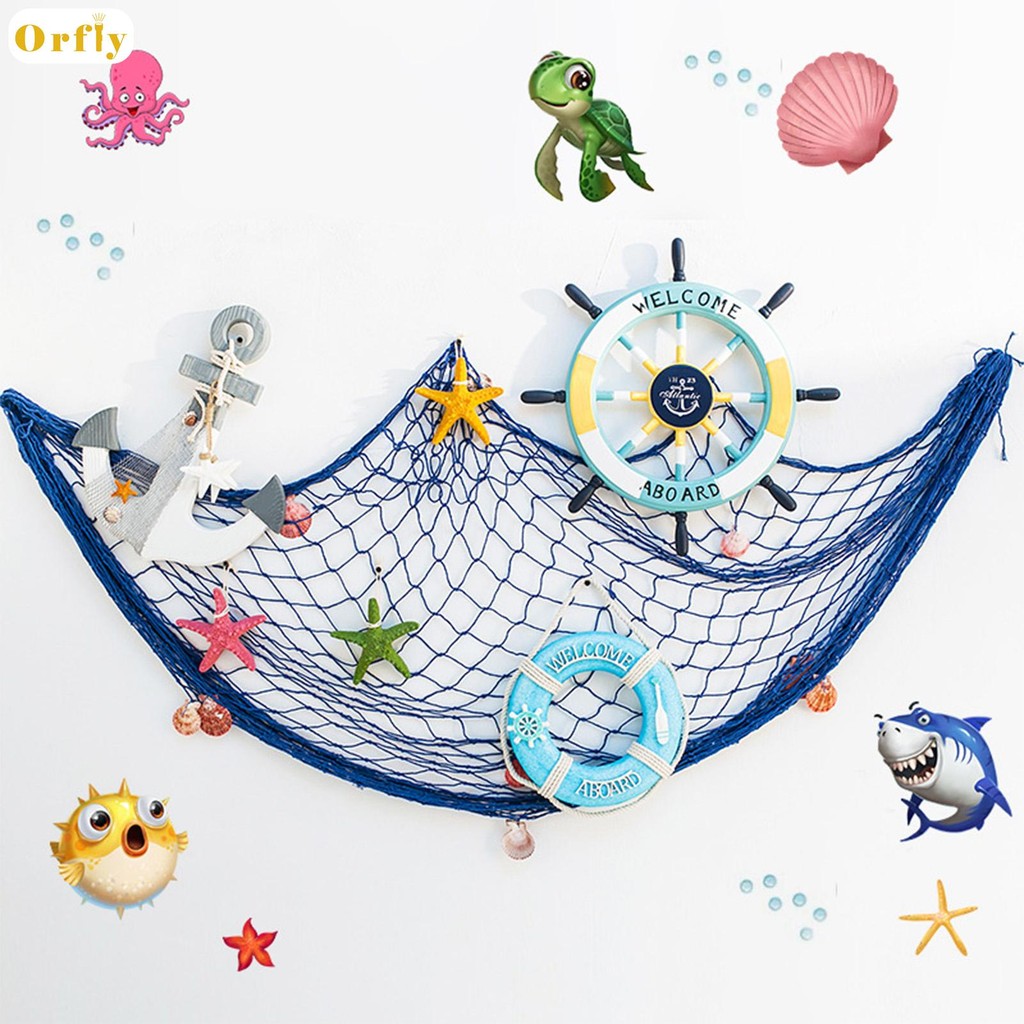 Marine Wall Mounted Fishing Net Wall Hanging Hemp Rope Net Wall Decor ...