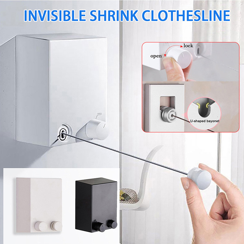 Retractable Clothesline Indoor Outdoor Clothes Line Wall Mounted Drying ...
