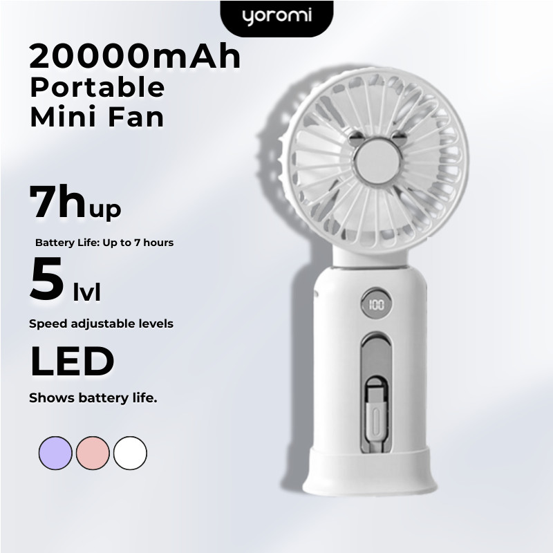 Yoromi Portable Mini Fan & Power Bank With Built-In Charging Cable ...