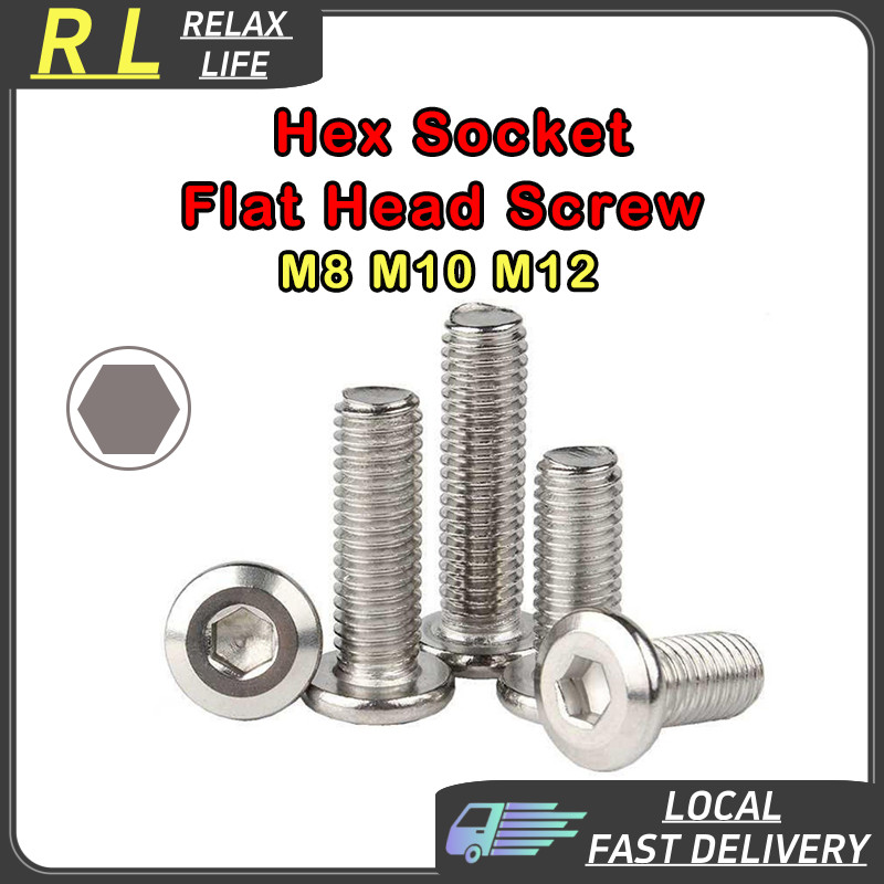 RL Hex Socket Flat Head Screw Bolt M8 M10 M12 Sus 304 Stainless Carbon Steel CSK Hexagon Round ...