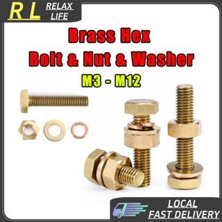 [RL] M3-M12 Hex Copper Bolt With Nut Washer Spring Gasket Gold Screw M4 M5 M6 M8 M10 Hexagon ...