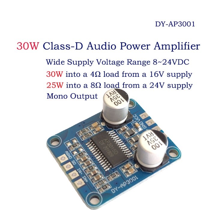 10W/20W/30W Class-D audio power amplifier module Wide supply voltage range 12V/24V DY-AP3001 ...