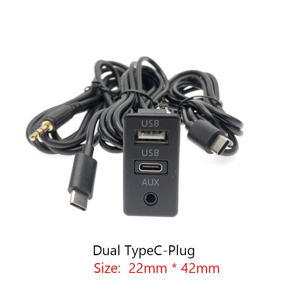 Car Dual Type-C to USB+TYPE-C+RCA Audio Input AUX Port Panel Interface ...