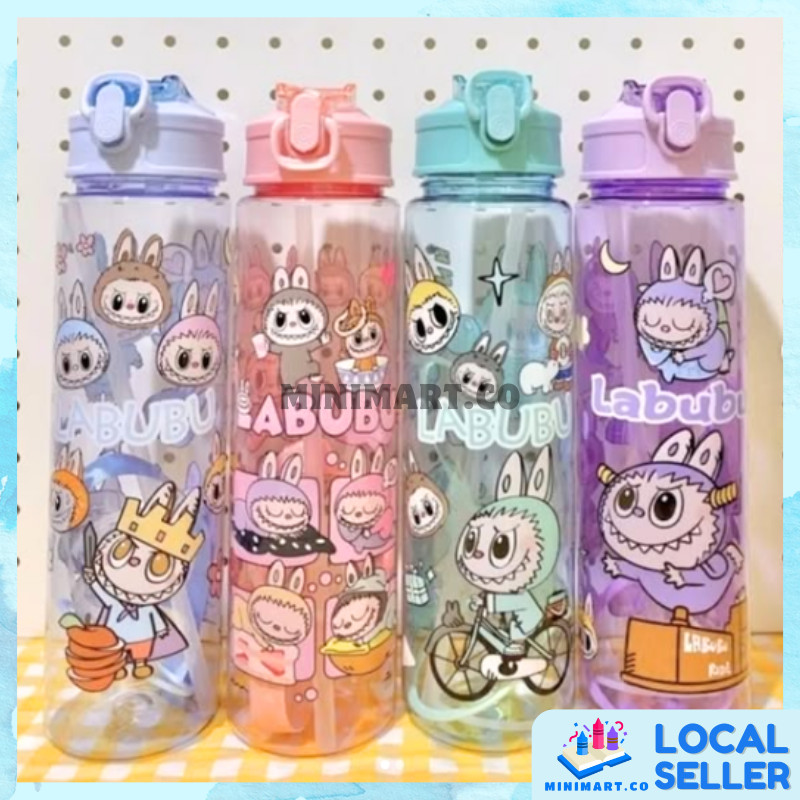 800ml Botol Air Labubu Water Bottle Kid Straw Bpa Free Botol Transparent Kawaii Children Travel ...