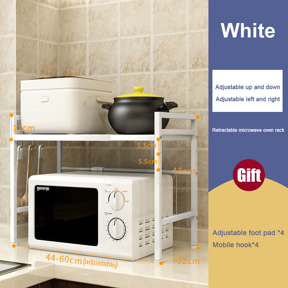 Telescopic adjustable height microwave rack with 4 adjustable hooks ...
