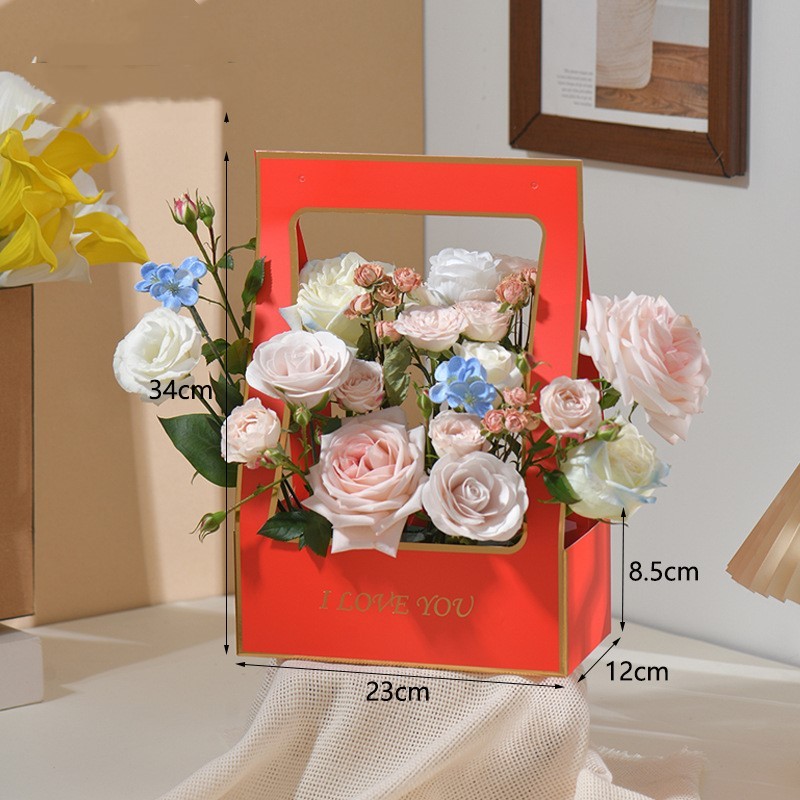 Flower Box Empty Bouquet Gift Bags with Handle Folding Cardboard Basket ...
