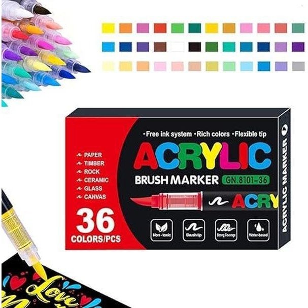 Penanda berus akrilik Pen, 1 Set 36 warna AcrylicArt Kit lukisan Pen ...