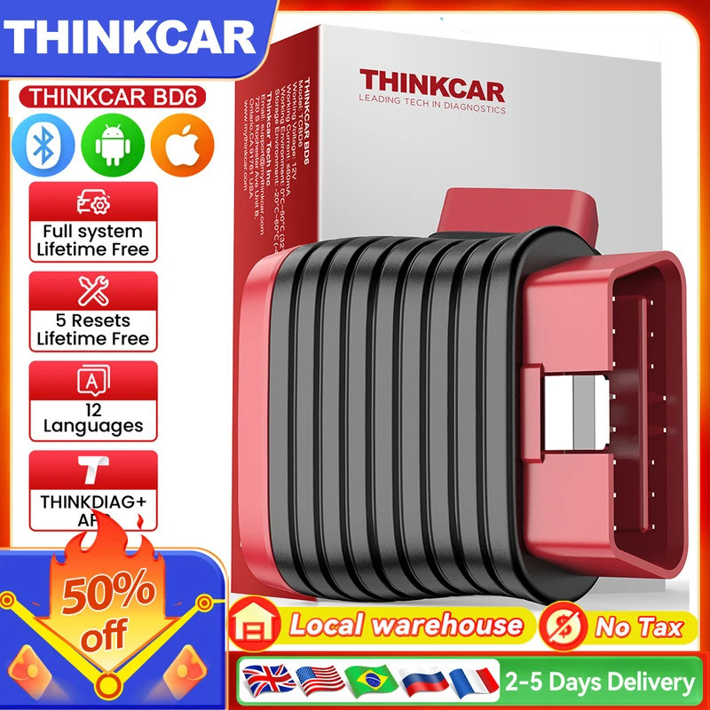 THINKCAR BD6 obd2 Scanner Auto Diagnostic Tool for iOS&Android, 5 Resets Lifetime Free Update ...
