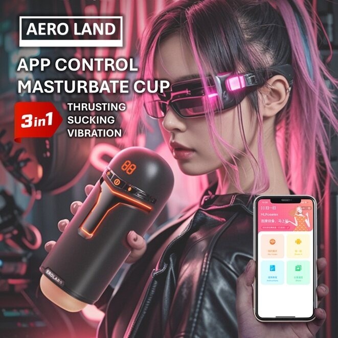 (App Control) 3 IN 1 EROLABS LED Fully Automatic Masturbator Cup Thrusting Sucking and Vibration ...