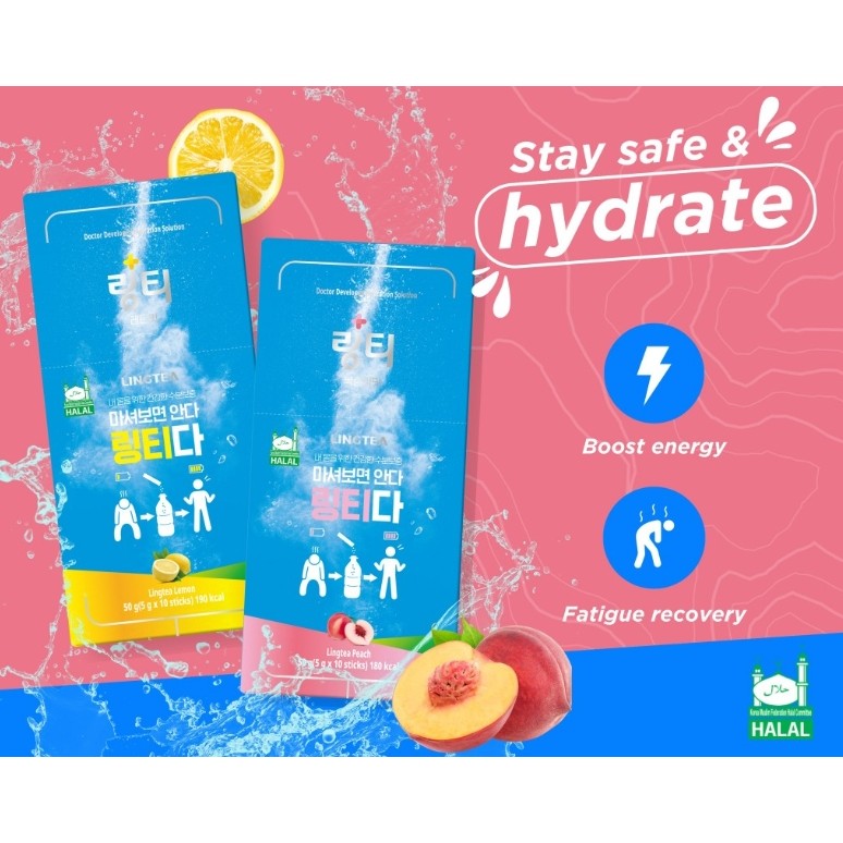 LINGTEA hydration energy supplement drink 5g (Lemon & Peach) Health beverage powder for energy ...