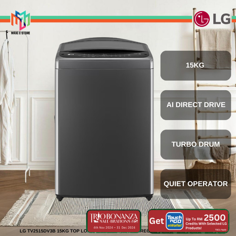 LG T2515VBTB Top Load Washing Machine 15 KG Smart Inverter Smart Motion TV2515DV3B Mesin Basuh ...