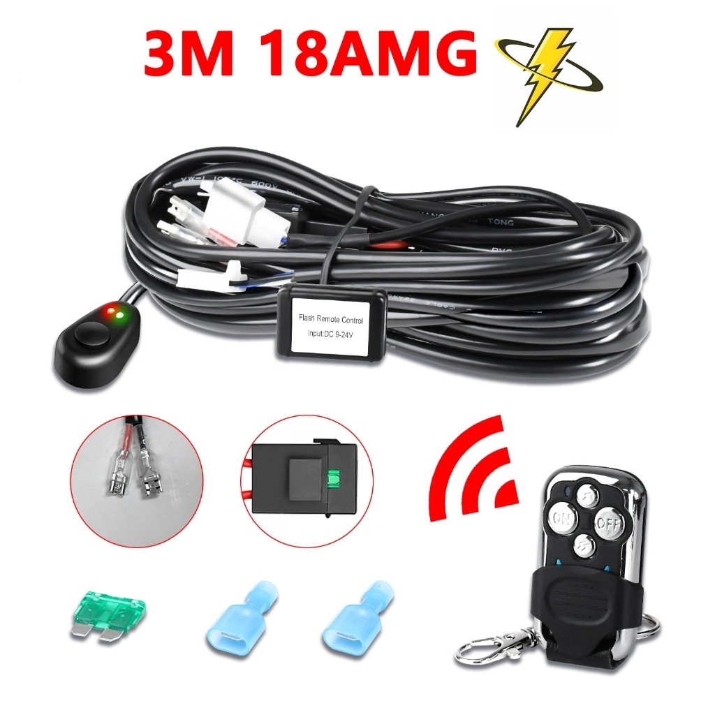 Wiring Harness Kit with Wireless Remote Control 12V 24V 18AWG Switch ...