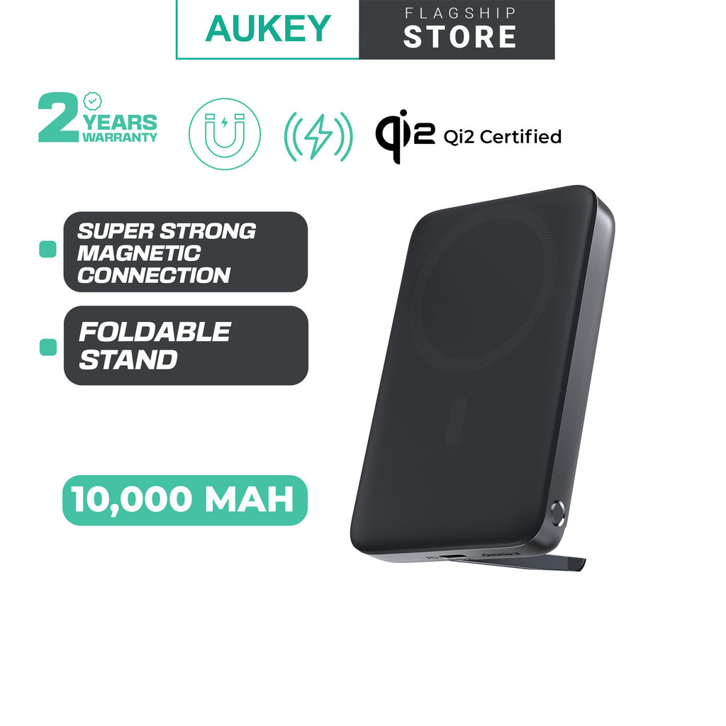 Aukey PB-MS06 MagFusion 10000mAh 30W Qi2 Bank Kuasa Pengecasan Wayarles Magnet | Shopee Malaysia