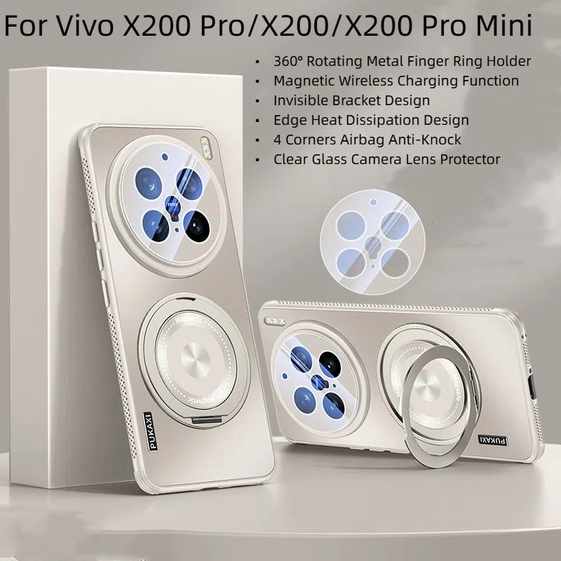 360° Rotating Metal Magnetic Ring Holder Invisible Bracket Hard Case For Vivo X200 Pro X100 ...