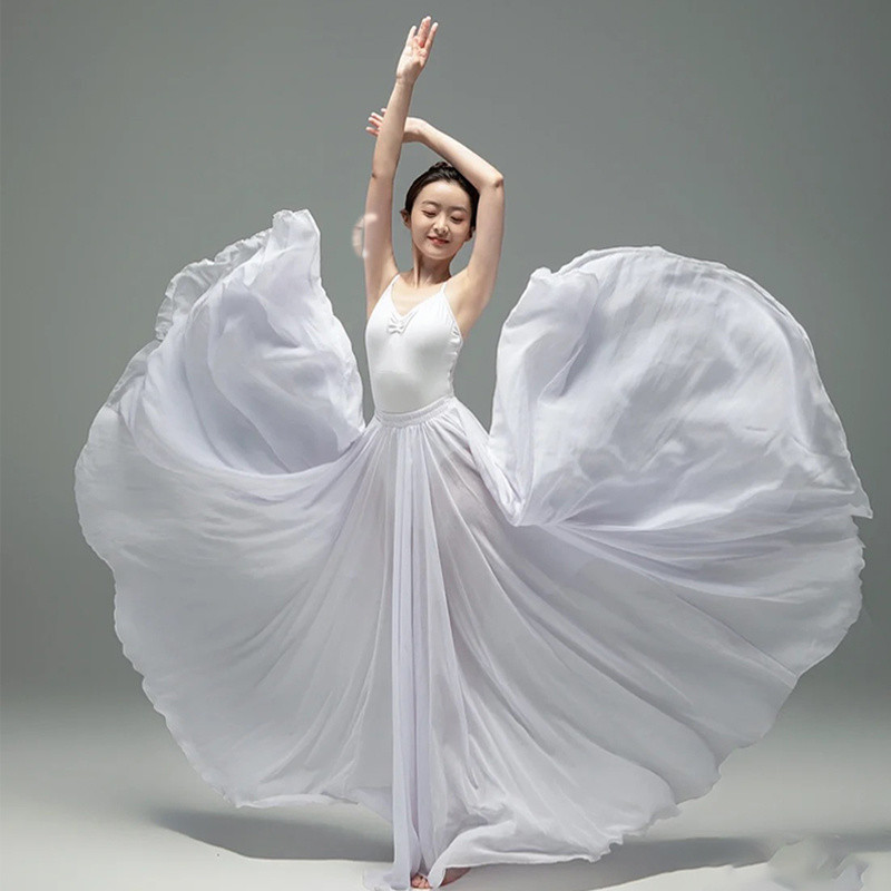 720 Degree Dance Large Swing Skirt Practice Gauze Skirt Female Classical Xinjiang Dance Half ...