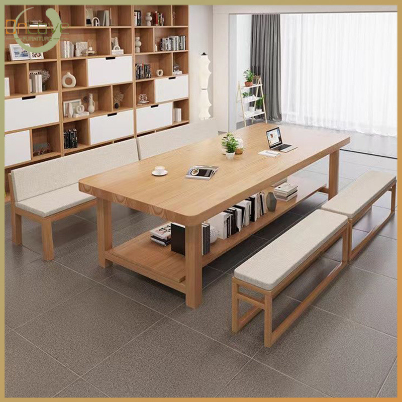 Solid Wood Desk Large Board Table Double-Layer Solid Wood Desk Student ...