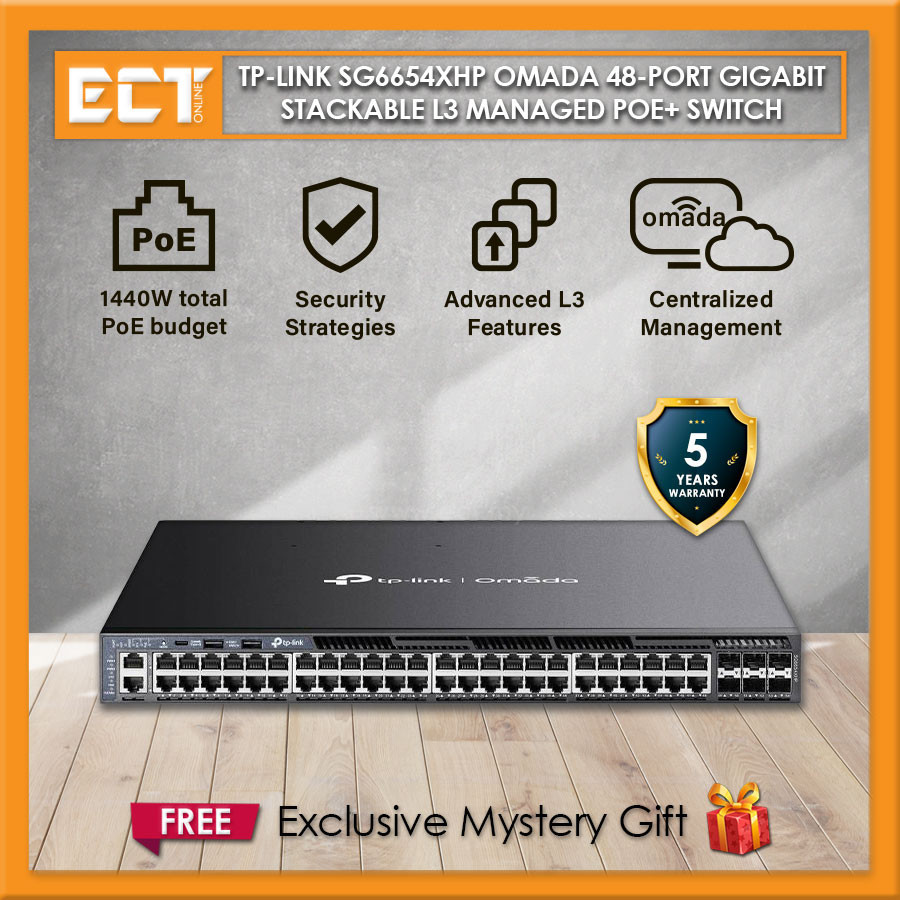 TP-Link SG6654XHP Omada 48-Port Gigabit Stackable L3 Managed PoE+ Switch with 6 10G Slots with ...