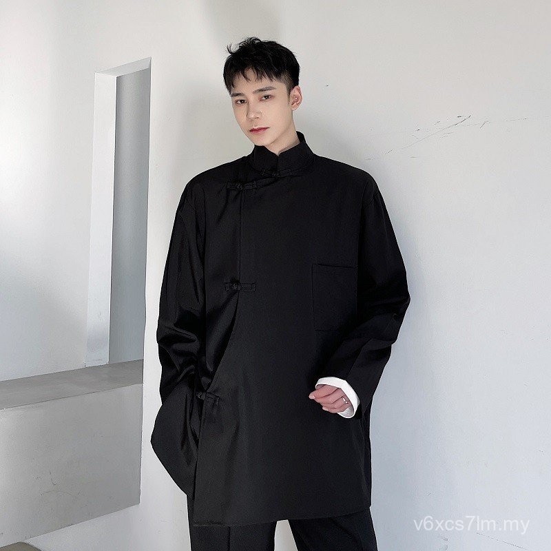 Kolar menegak gaya Cina musim bunga, kemeja lengan panjang elegan ...