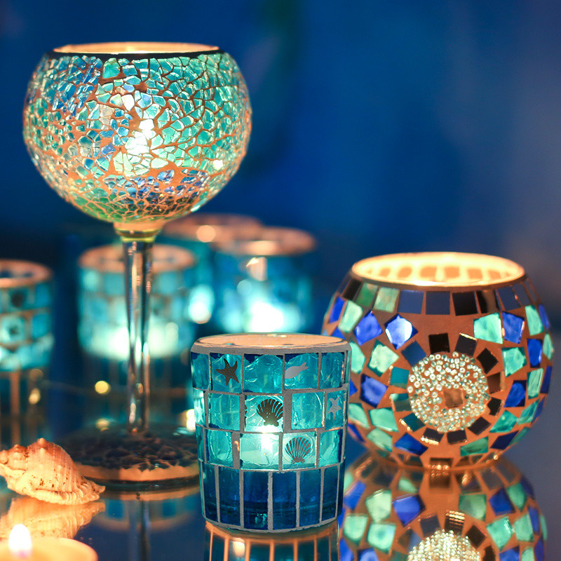 Glass Mosaic Mediterranean Candle Holder Ornaments Candlelight Dinner ...