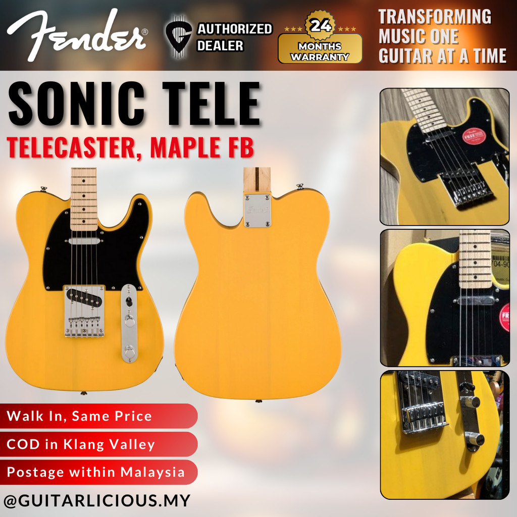 Squier Sonic Telecaster Electric Guitar w/Black Pickguard, Maple FB - Butterscotch Blonde ...