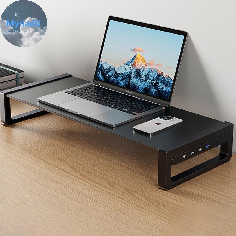 MyriadU Computer Monitor Glass Riser Holder With USB Type-C HUB PC ...