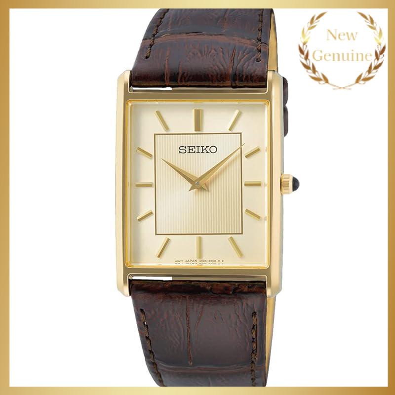 SEIKO Men's Watch Square Design Quartz SWR064 Champagne Gold Dial × ...