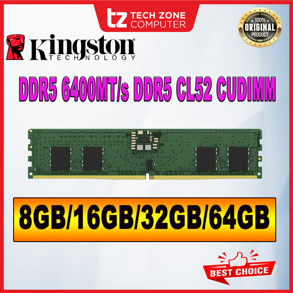 Kingston Value RAM (8/16/32/64GB) 6400MT/s DDR5 Non-ECC CL52 CUDIMM ...