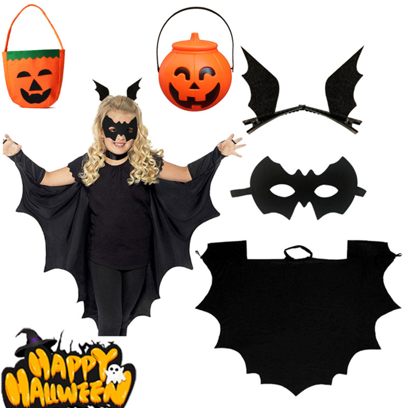 Bat Wing Cape Costume for Kids Girl – Stretchy Black Cloak with Mask ...