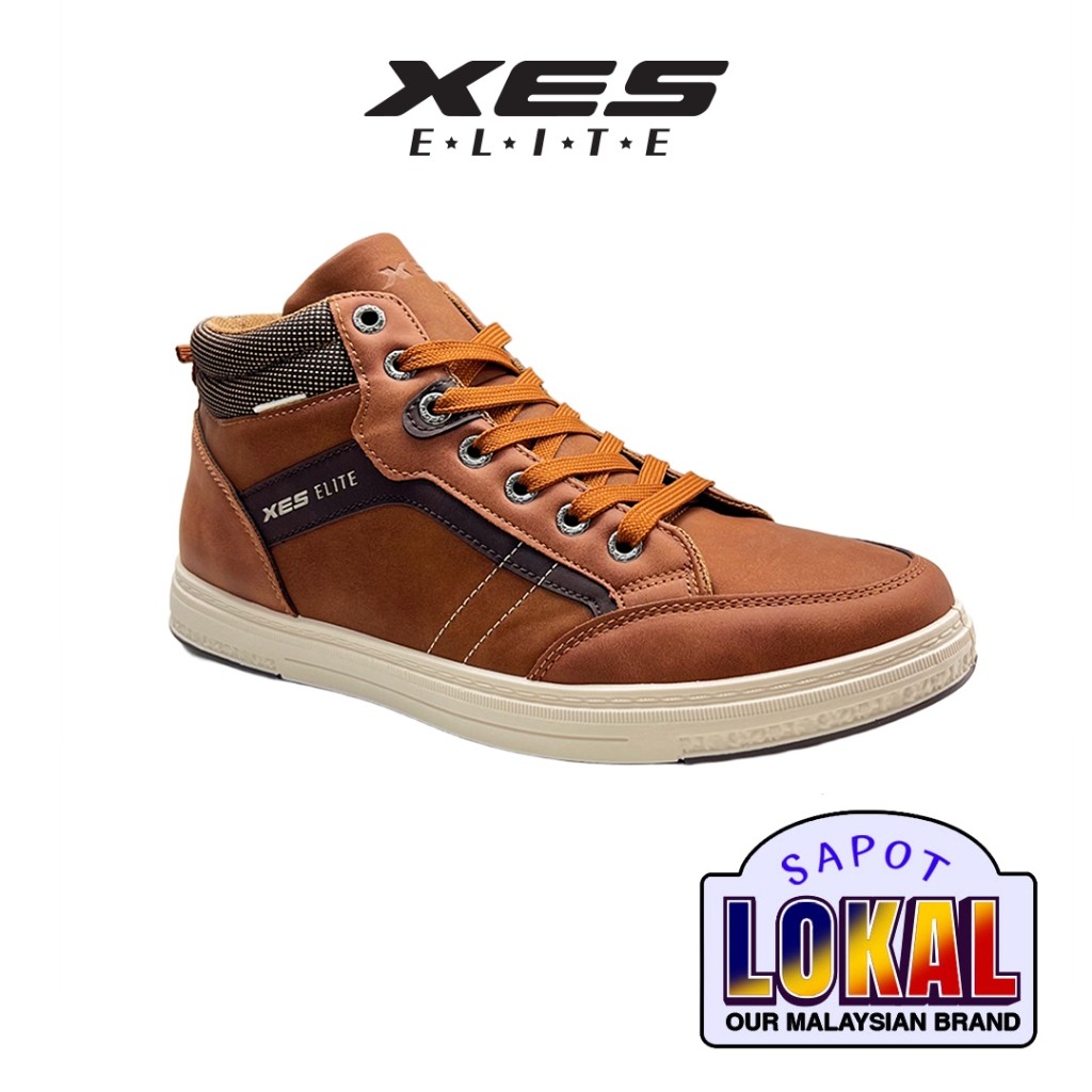 XES Elite Men EMCYYH03 Highneck Sneakers ( Brown / Navy ) | Shopee Malaysia