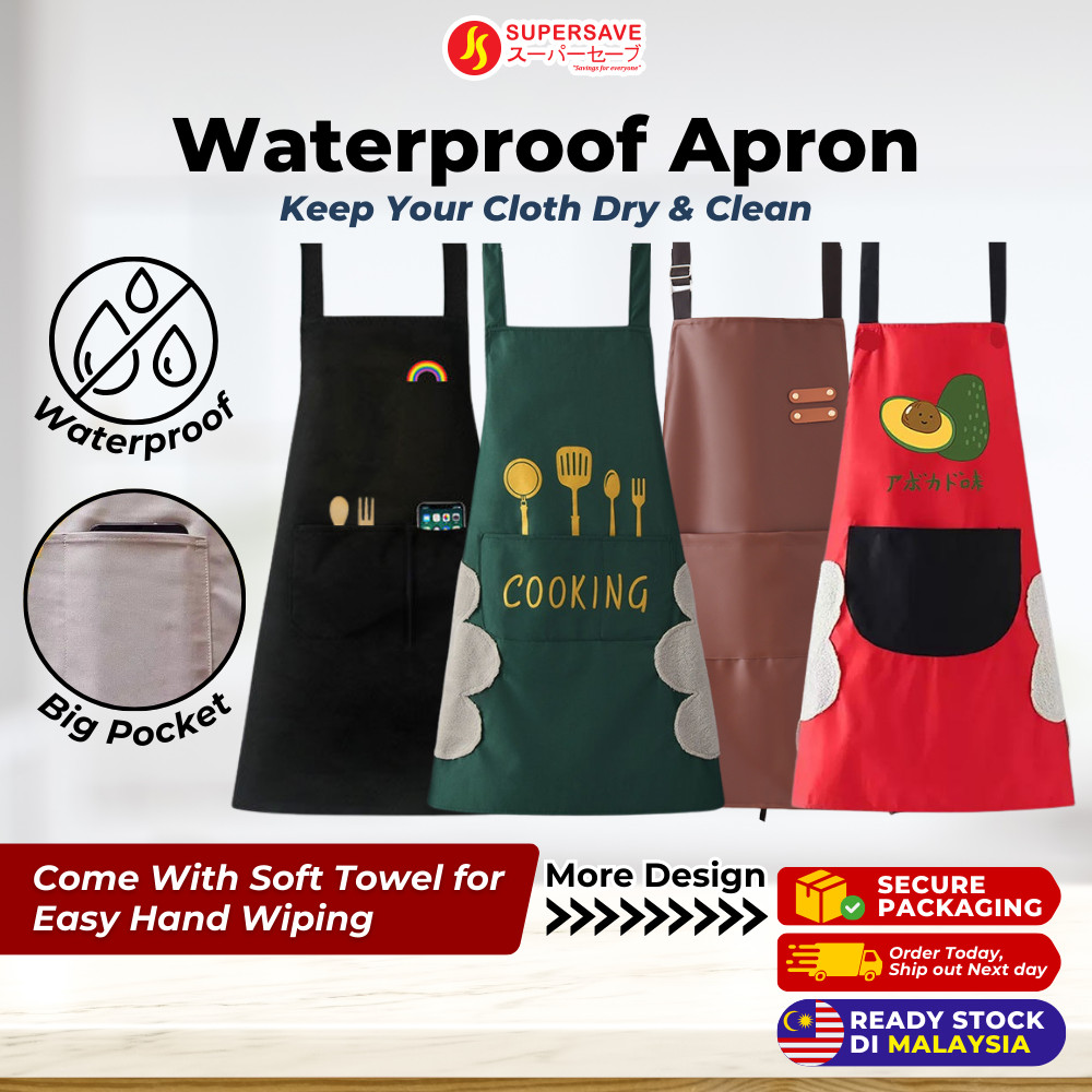 SUPERSAVE Apron Kitchen Waterproof Apron Dapur with Large Pocket ...