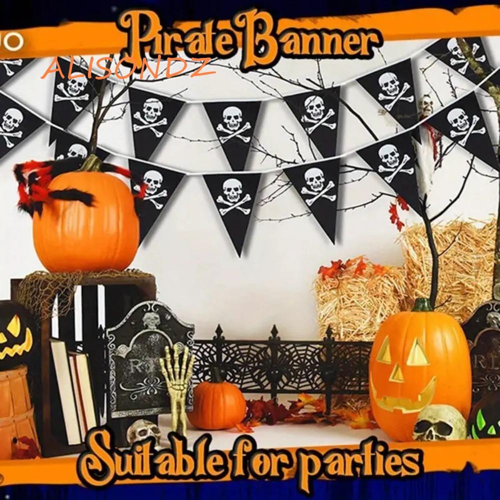 ALISONDZ Halloween Pirate Banners, 5m Plastic Pirate Skull Triangle ...