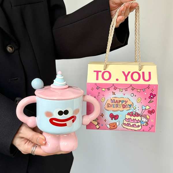 coffee tumbler cute mug korean mug Cawan seramik lucu dengan penutup ...
