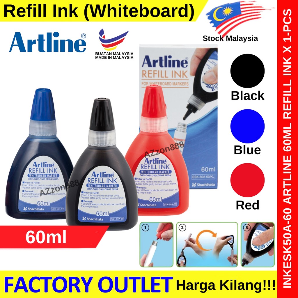 Artline Whiteboard Marker Refill Ink 60ml Blue / Red / Black Whiteboard ...