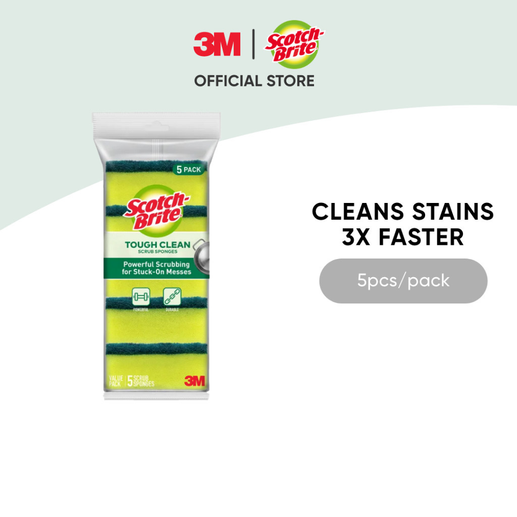 3M™ Scotch-Brite® Tough Clean Scrub Sponge, Cleans Stains 3x Faster, 5 ...