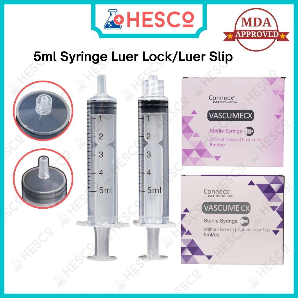Syringe Picagari Luer Lock Luer Slip 5ml Sterile Disposable Connecx MDA 100pcs Bulk Box ...