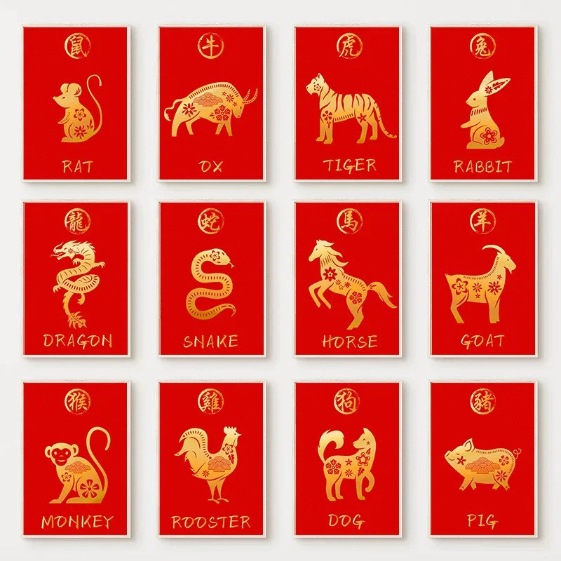 Chinese Zodiac Signs Poster Rat Ox Rabbit Dragon Snake Horse Sheep ...