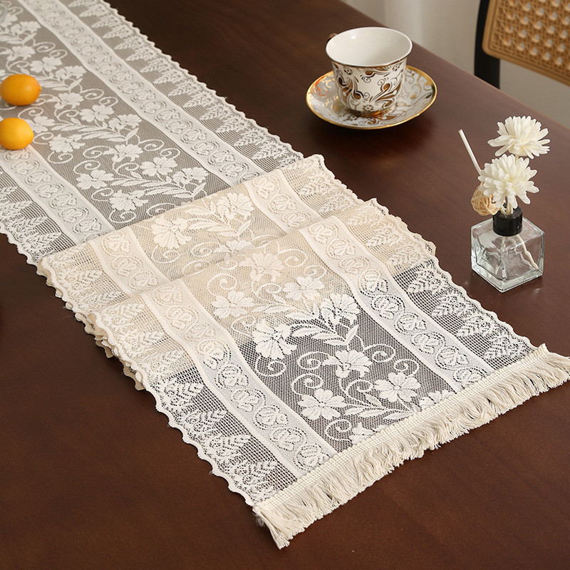American Lace Table Runner with Tassel, Hollow Tassel Table Runner ...