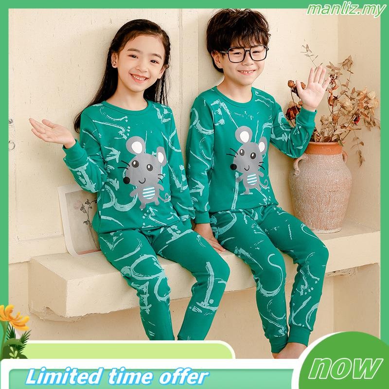 2-15Years Kids Sleepwear Set Cotton Suit Cartoon Boy Pyjamas | Shopee ...
