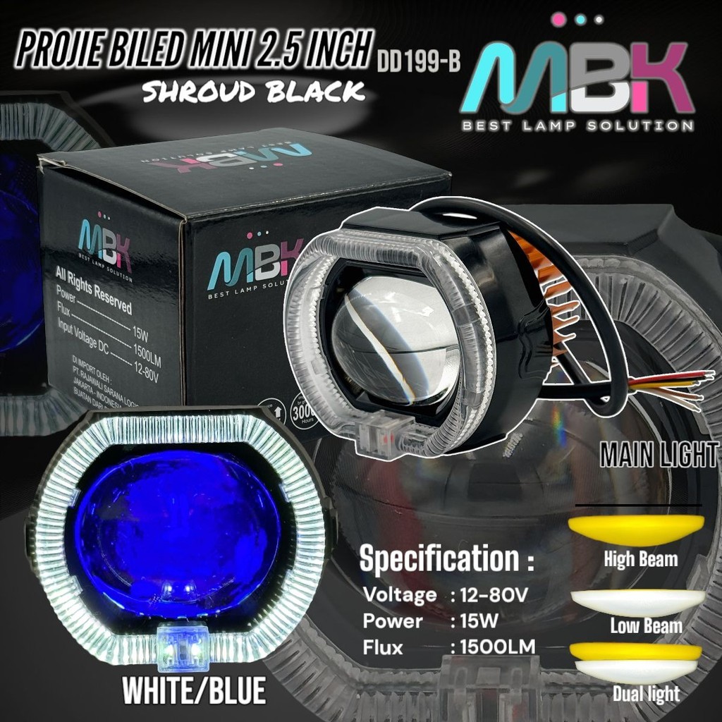 Motorcycle Headlamp Projector BILED MINI 2.5 Inch Shroud Black ...