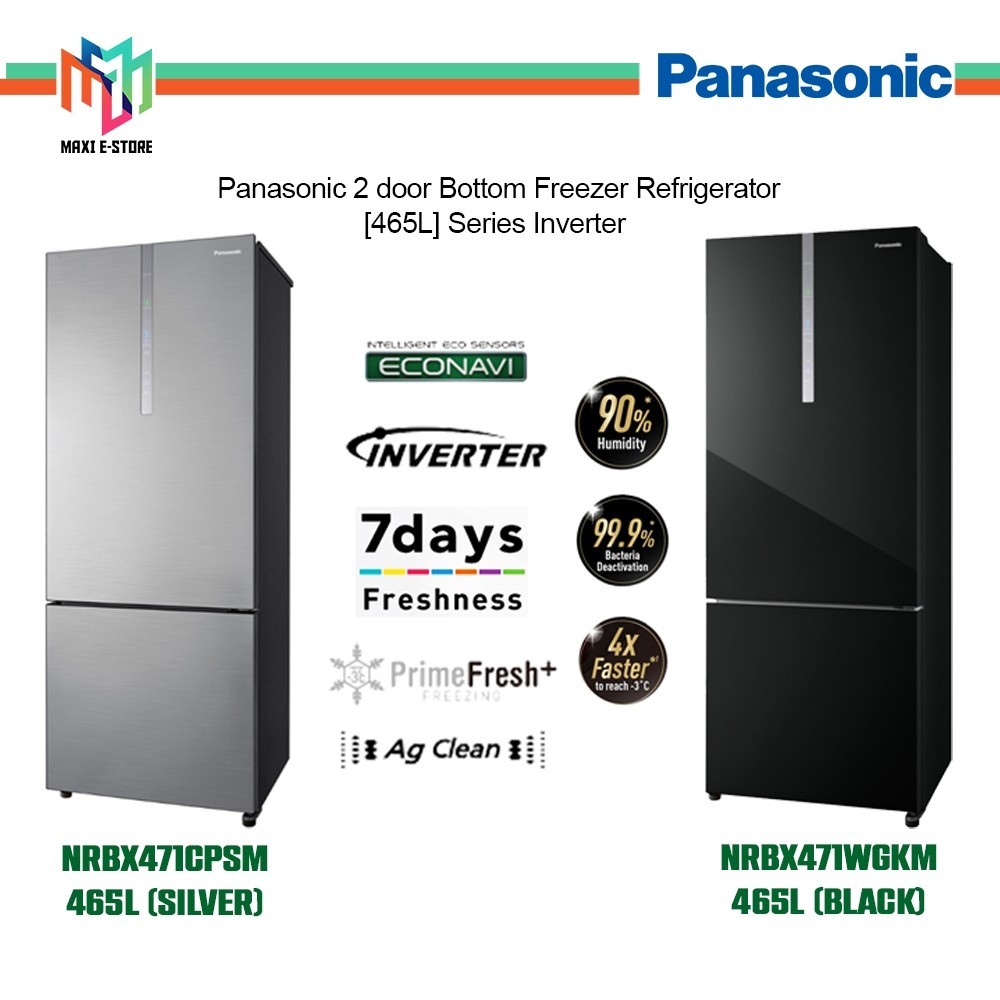 Panasonic NR-BX471 2-Door Bottom Freezer Refrigerator 465L Series Inverter - Silver NR-BX471CPSM ...