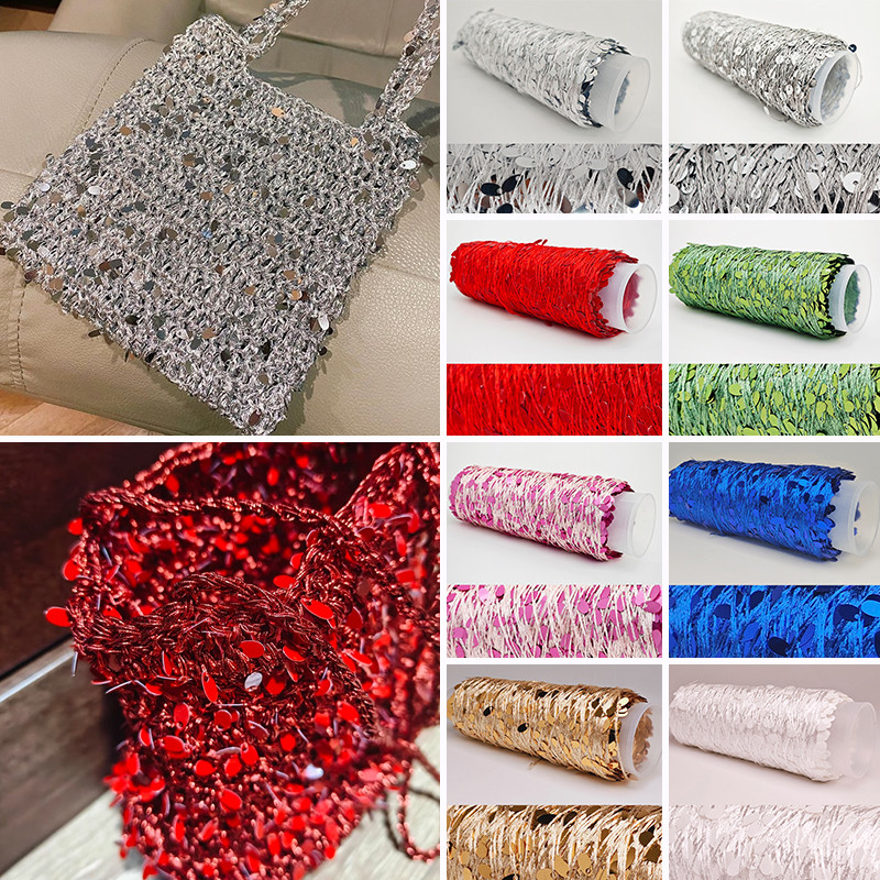 1 Roll/100g Sparkling Sequin Yarn Metallic Crochet Yarn Beaded with ...