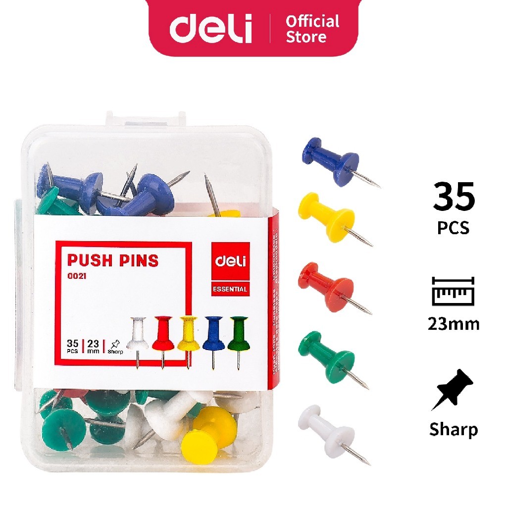 Deli Assorted Thumbtacks Push Pins (23mm x 35 Pcs/Box) Paku Payung Paku ...