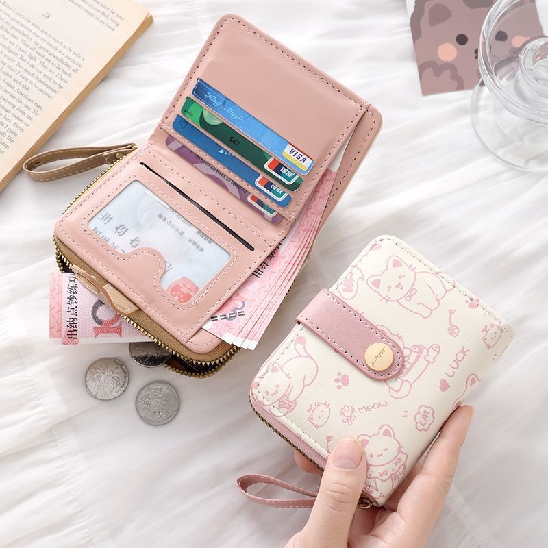 dompet wanita Short Wallet Cute cat Cartoon Student Folding Wallet ...