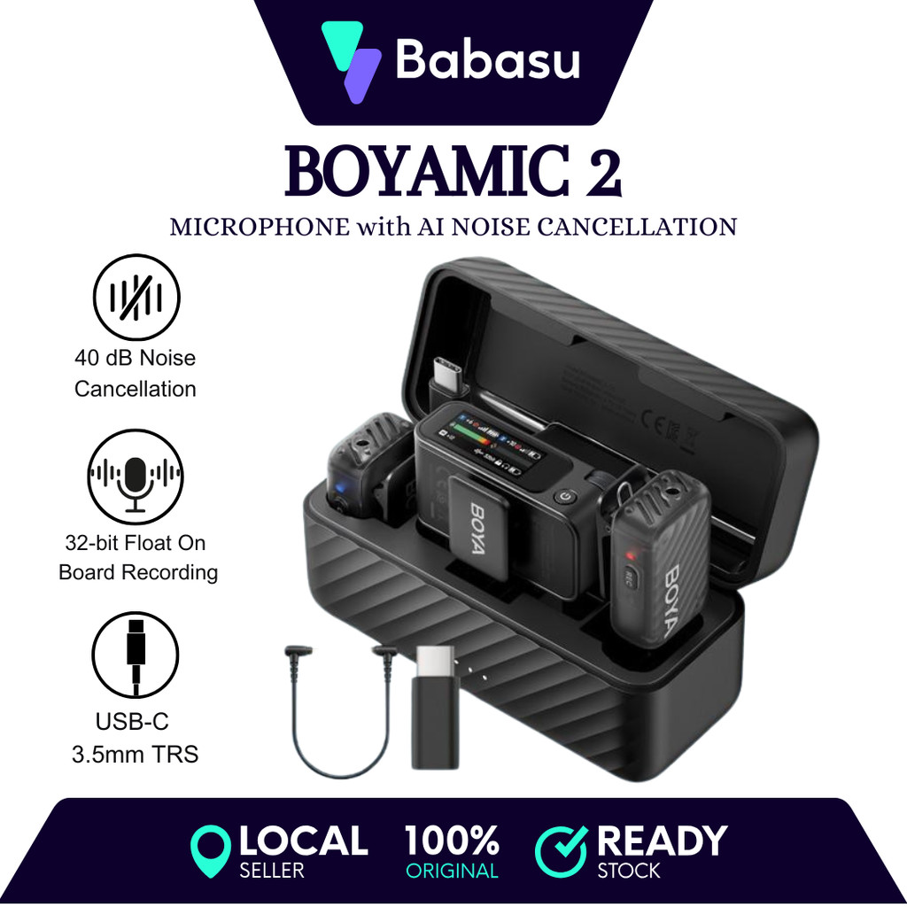 BOYAMIC 2 AI Powered Mini Wireless Mic with USB C 3.5mm Adapter For Android/iP/Camera | Shopee ...