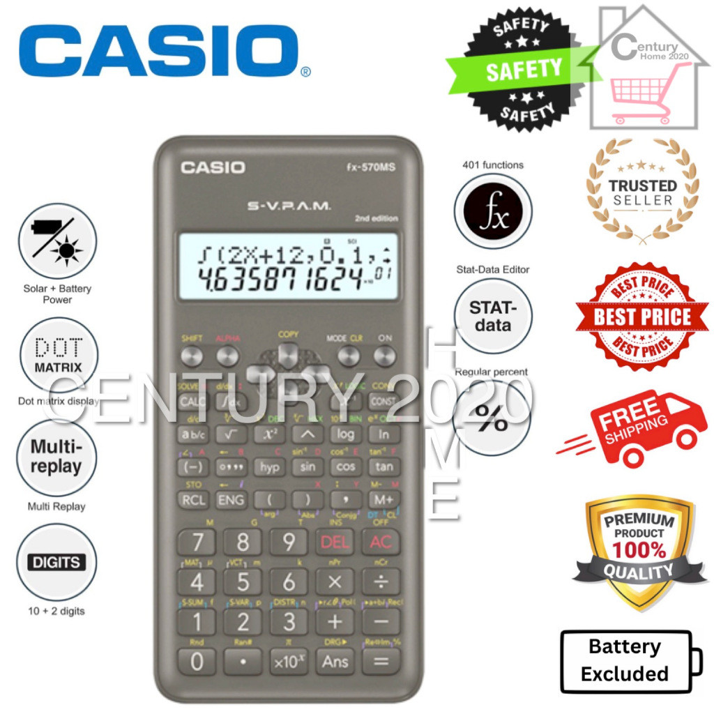 CASIO Scientific Calculator FX-570MS 2nd Edition Mathematical Functions ...