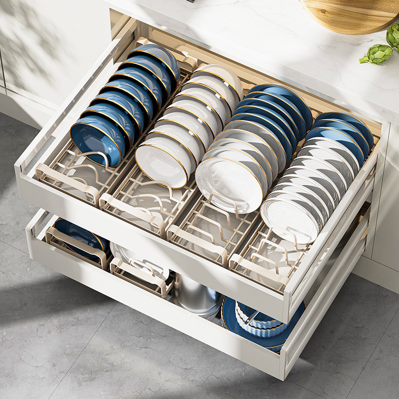 Kitchen stainless steel dish storage rack rack drawer built-in plate ...