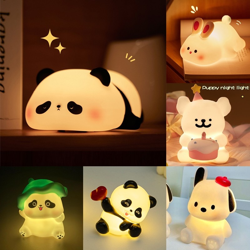 Cute Panda Night Light Cartoon Creative Sleeping Pandas Bedroom Lamp ...